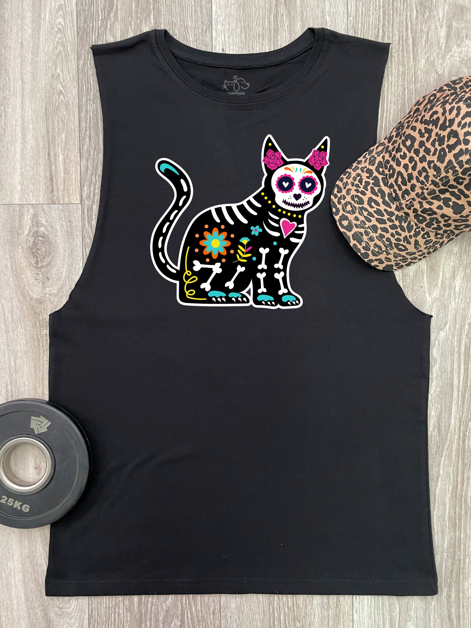 Sugar Skull Cat Axel Drop Armhole Muscle Tank | Furriends Australia